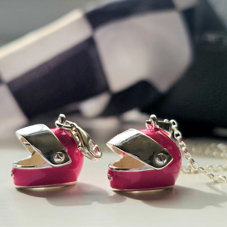 Hot Pink Enamel Moving Helmet Charm in Sterling Silver - House of ...