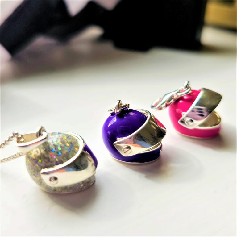 Hot Pink Enamel Moving Helmet Charm in Sterling Silver - House of ...