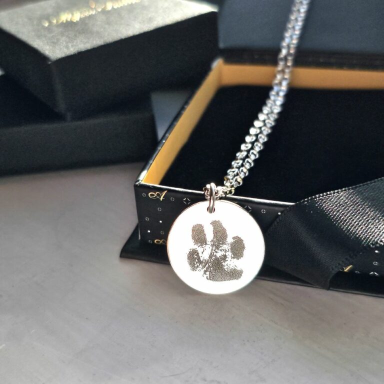 Engraved Paw Print Necklace in Sterling Silver – Upload Your Own Image ...