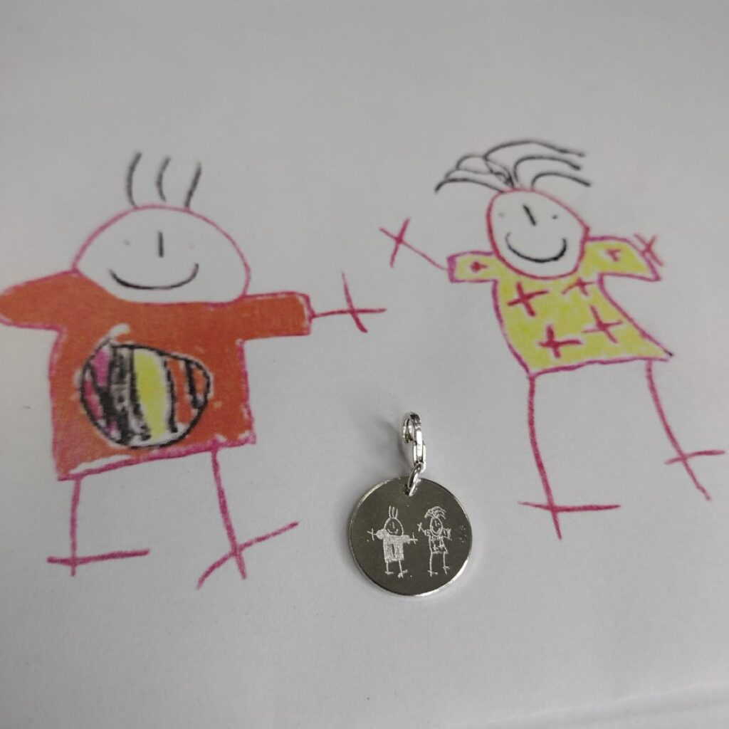 Engraved Children's Drawing Charm in Sterling Silver – Upload Your ...