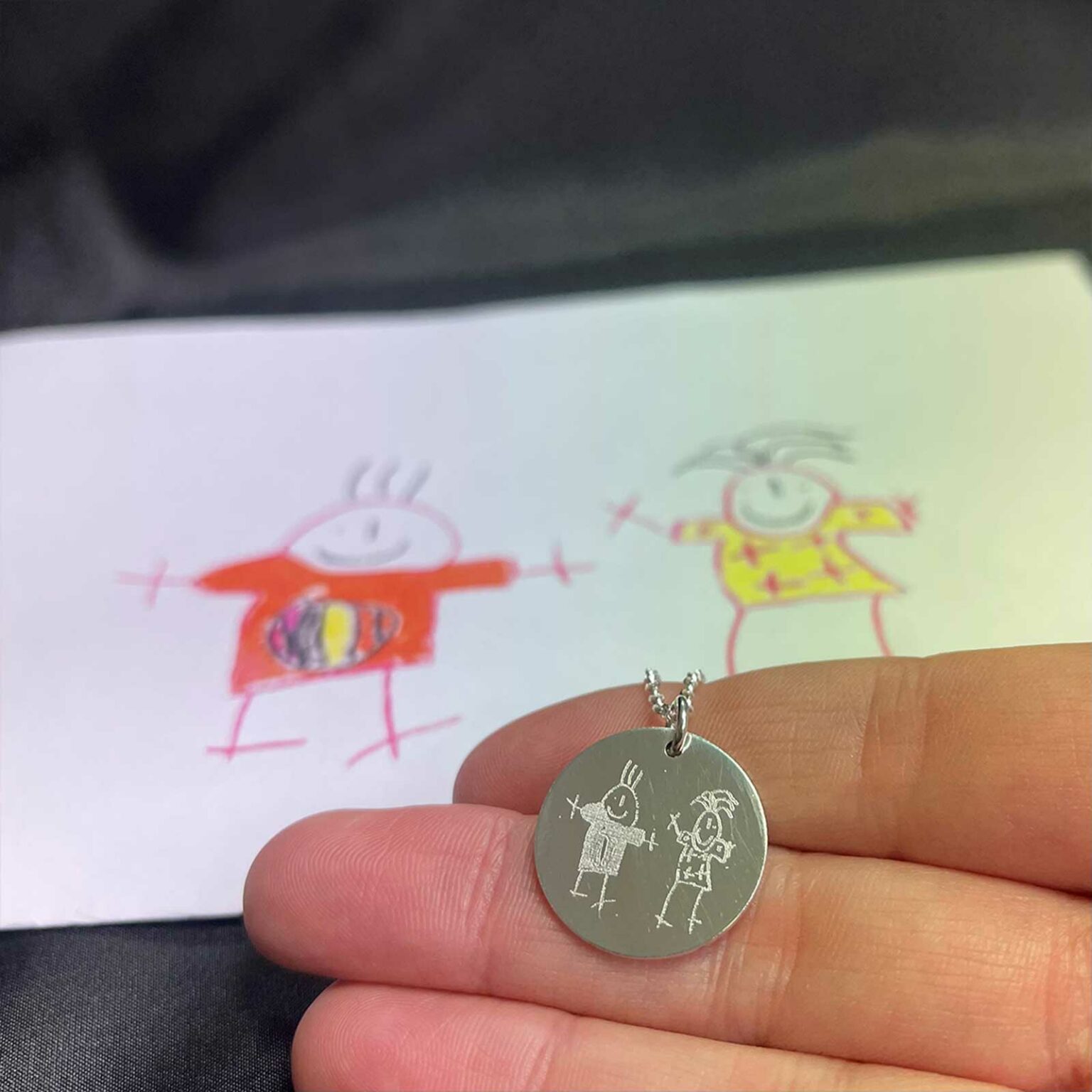 Engraved Children's Drawing Necklace in Sterling Silver – Upload Your ...