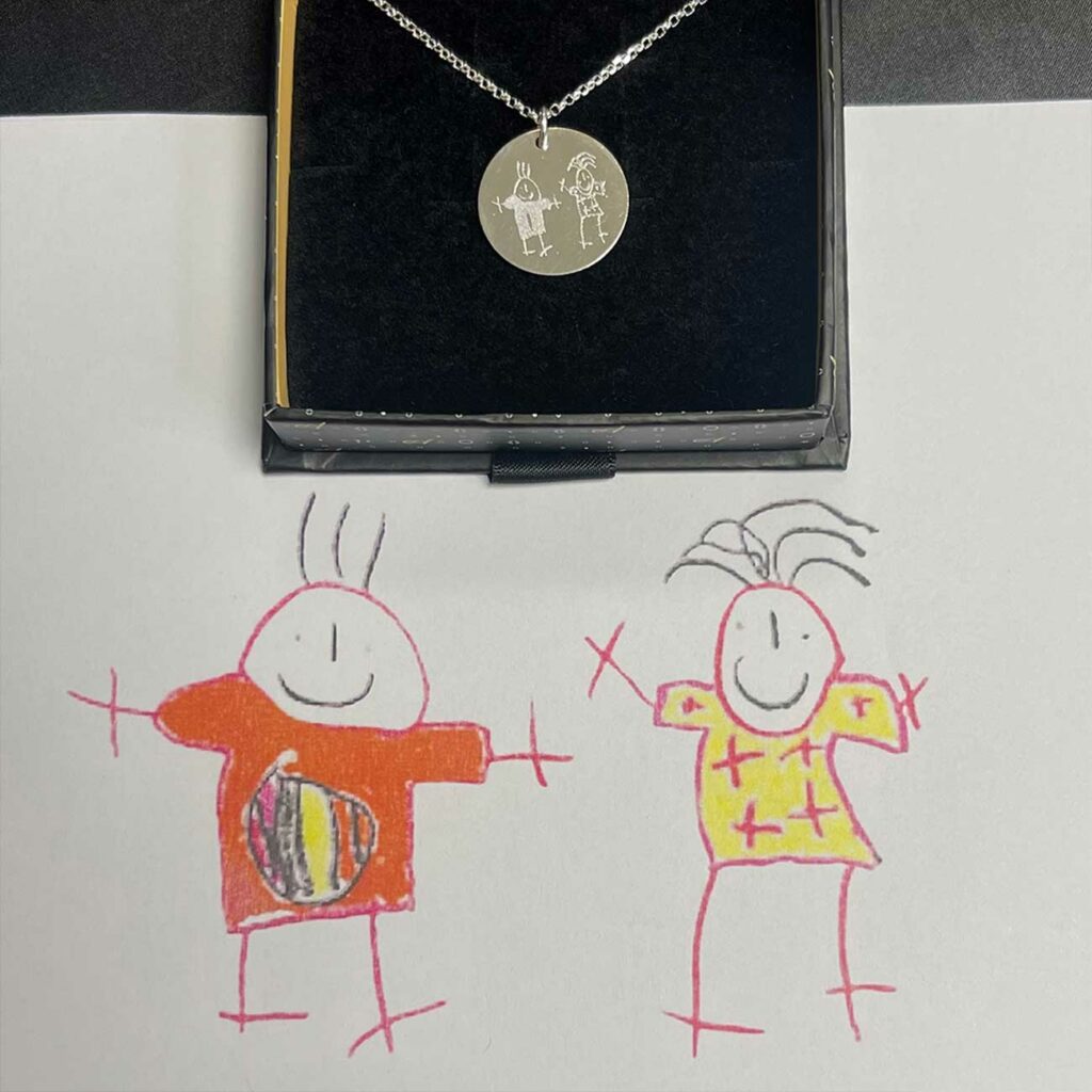 Engraved Children's Drawing Necklace in Sterling Silver – Upload Your ...