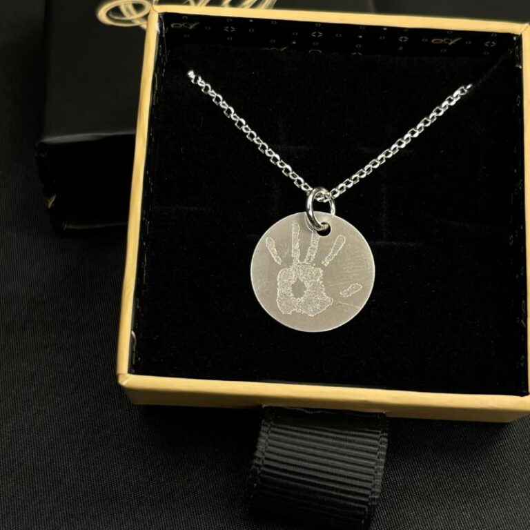 Engraved Handprint Necklace in Sterling Silver - Upload Your Own Scan ...