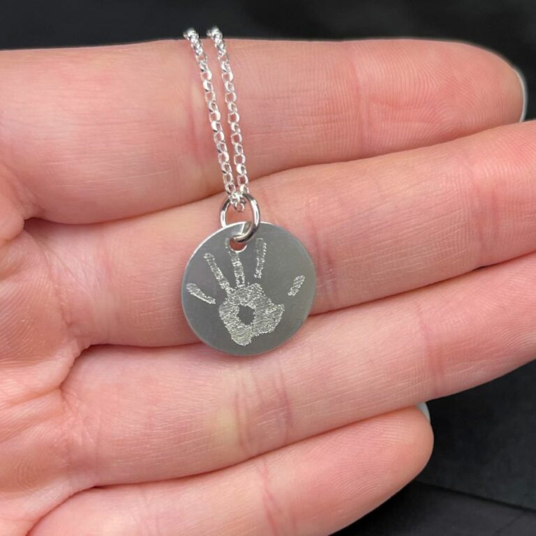 Engraved Handprint Necklace in Sterling Silver - Upload Your Own Scan ...