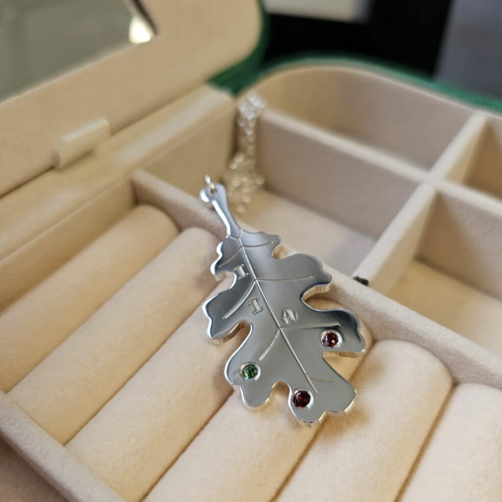 Bespoke Engraved Oak Leaf in Sterling Silver - House of Alyssa Smith