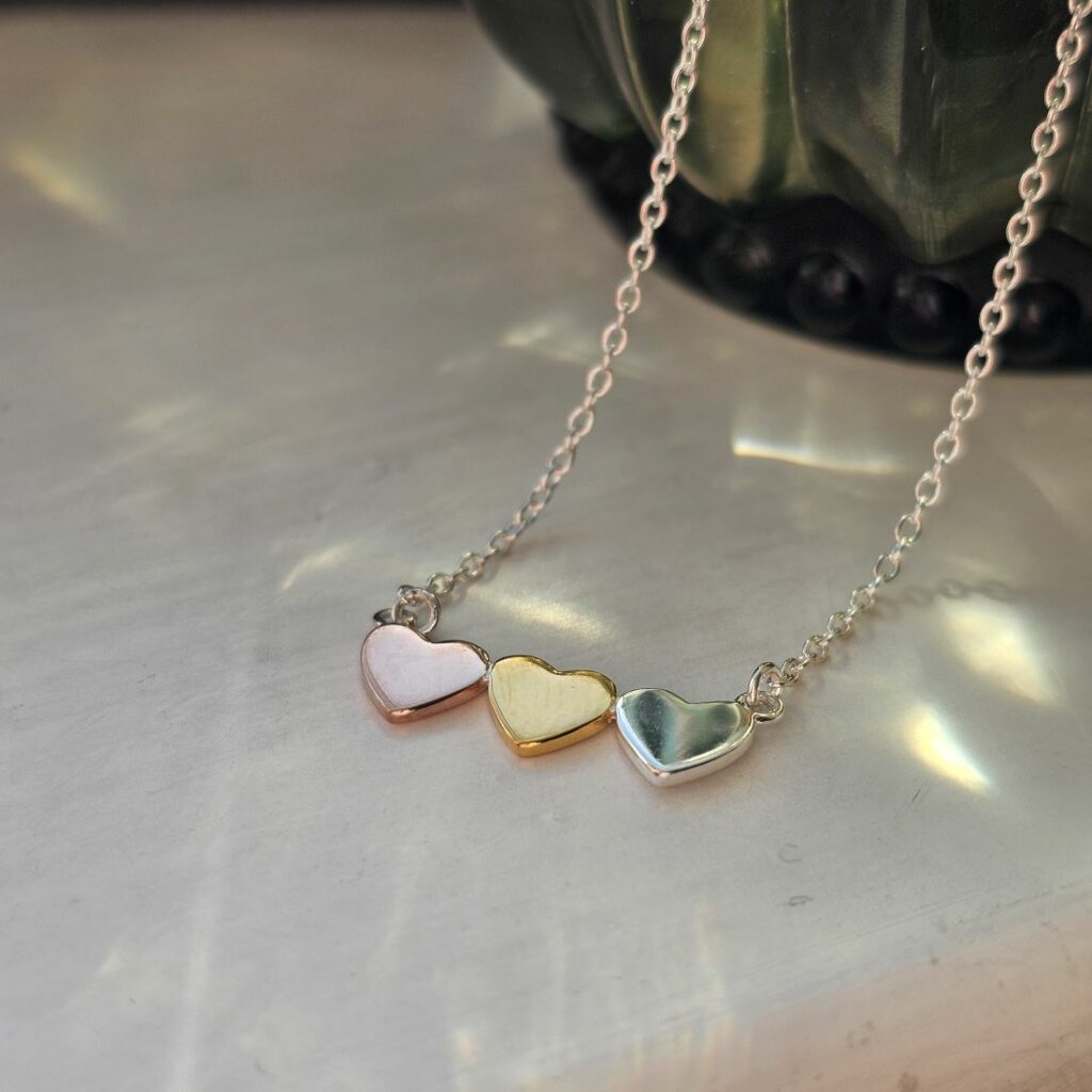 With Love from Alyssa Tri-colour Trio Necklace in Silver, Gold and Rose ...