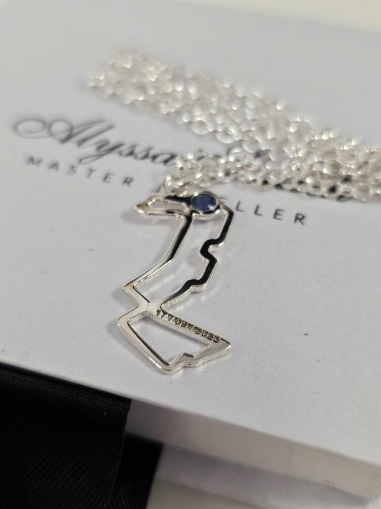 Bespoke Singapore Racetrack Necklace with Engraving and Sapphire Stone ...