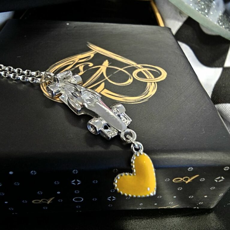 Race Car Dangly Necklace in Sterling Silver with Coloured Heart - House ...
