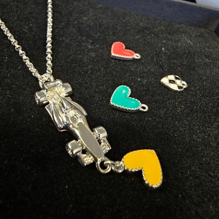 Race Car Dangly Necklace in Sterling Silver with Coloured Heart - House ...